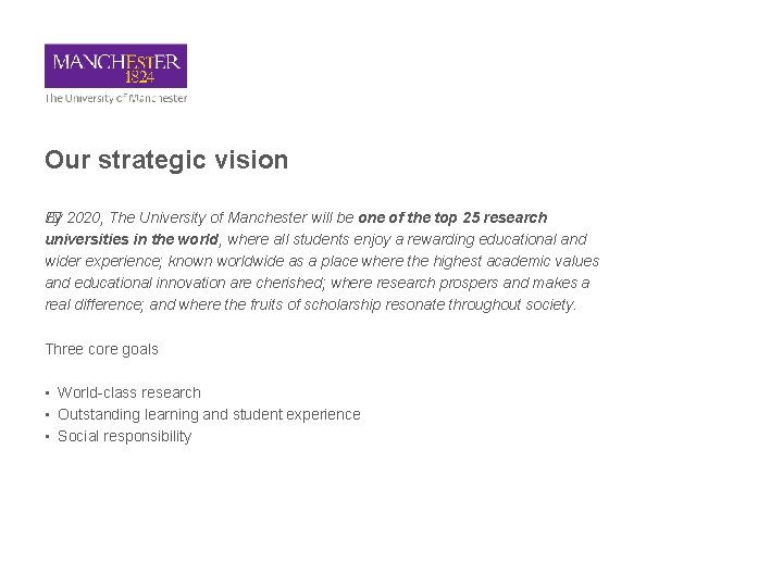 The University of Manchester Our strategic vision By