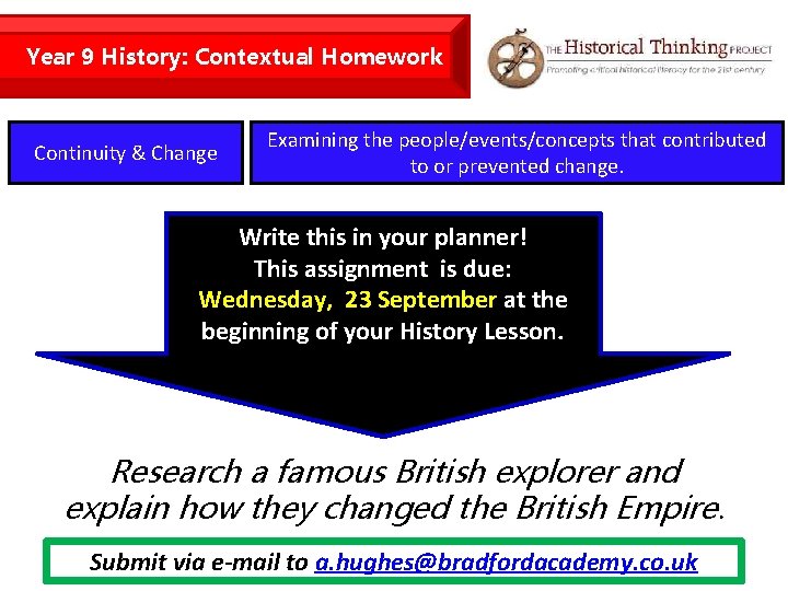 Year 9 History Contextual Homework Each week you