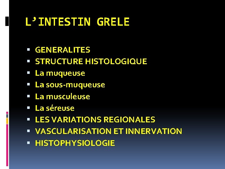 LINTESTIN GRELE LINTESTIN GRELE GENERALITES STRUCTURE HISTOLOGIQUE La