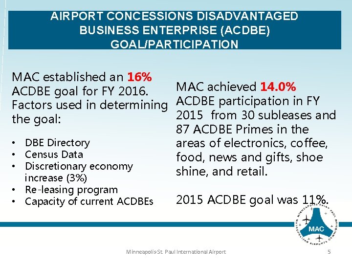 2015 Construction Concession Accomplishments Debra Johnson Contract and