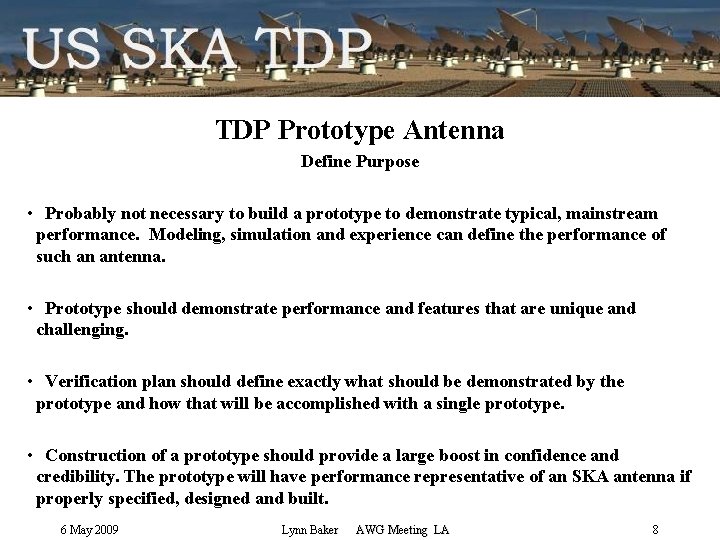 TDP Antenna and Feed Plan Lynn Baker Antenna