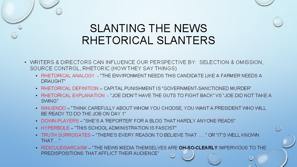 BIAS IN NEWS REPORTS IDENTIFY EXAMINE EVIDENCE OF