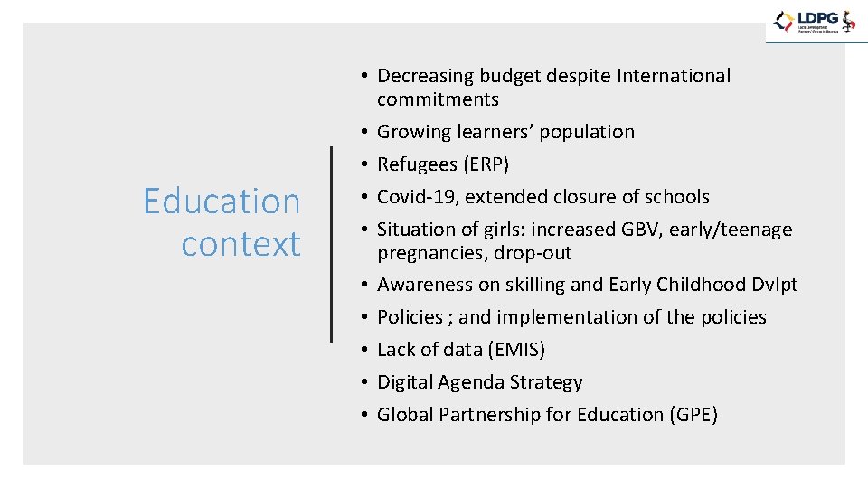 Presentation of the Education DPG Education Development Partners