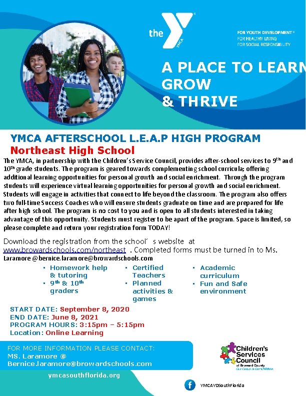 A PLACE TO LEARN GROW THRIVE YMCA AFTERSCHOOL