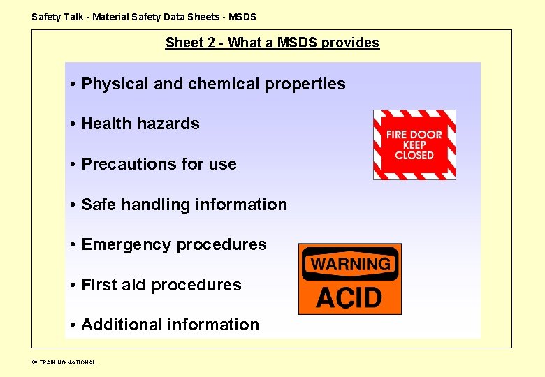 Safety Talk Material Safety Data Sheets MSDS Sheet
