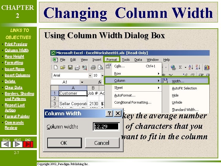 CHAPTER 2 Excel 2002 LINKS TO OBJECTIVES Print