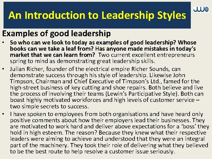 Special Management Series An Introduction to Leadership Styles