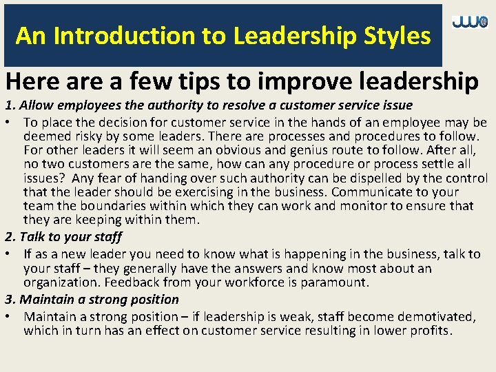 Special Management Series An Introduction to Leadership Styles