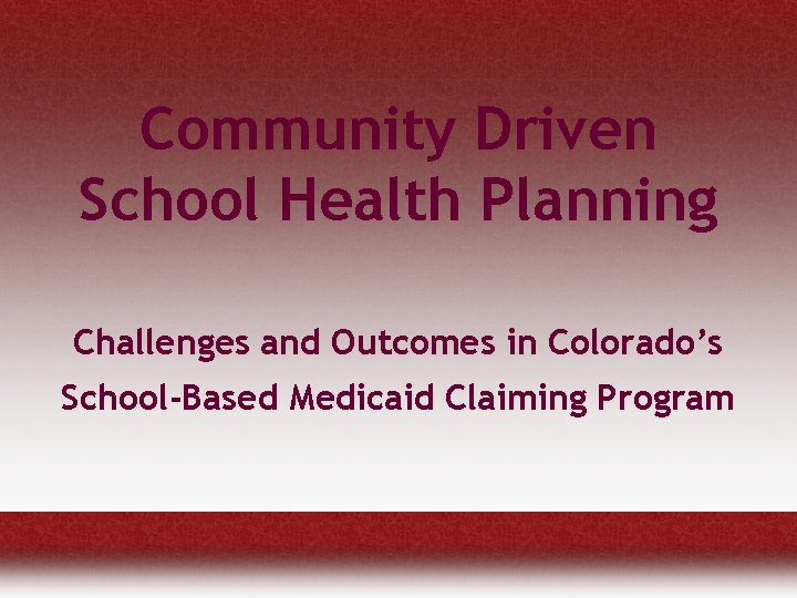 Community Driven School Health Planning Challenges and Outcomes