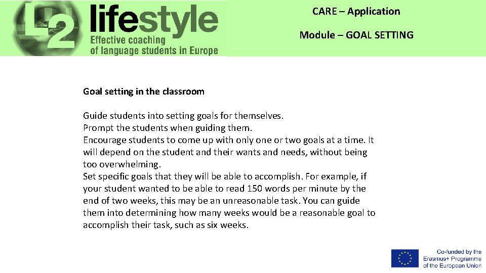 CARE Application GOAL SETTING CARE Application Module GOAL