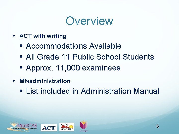 Welcome ACT w Writing Administration Best Practices and