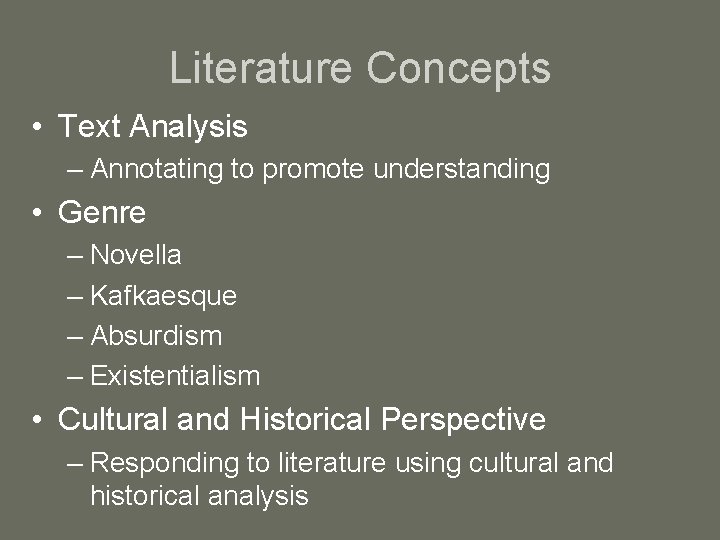 Literature Concepts Text Analysis Annotating to promote understanding