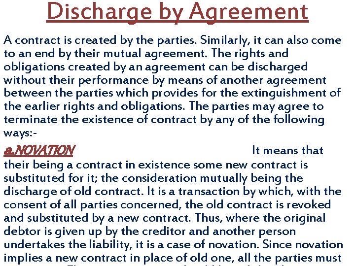 DISCHARGE OF CONTRACT COMMERCIAL and LABOUR LAW CONTRACT