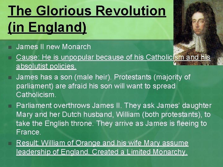 The Glorious Revolution in England n n n