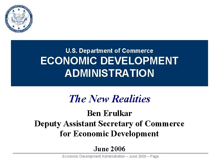 U S Department of Commerce ECONOMIC DEVELOPMENT ADMINISTRATION