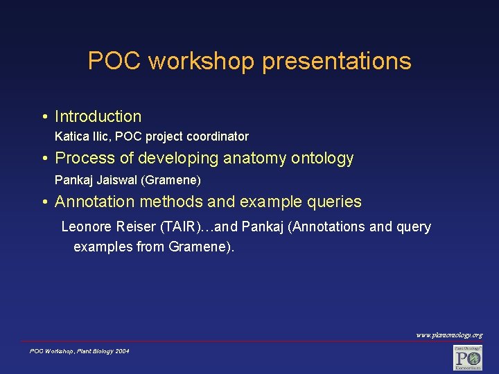 POC workshop presentations Introduction Katica Ilic POC project