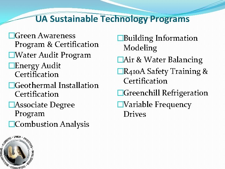 Sustainable Technology Training United Association Training Department ...