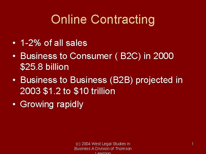 Online Contracting 1 2 of all sales Business