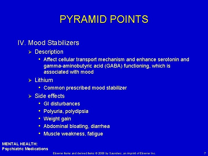 PYRAMID POINTS CHAPTER 76 PSYCHIATRIC MEDICATIONS PYRAMID POINTS