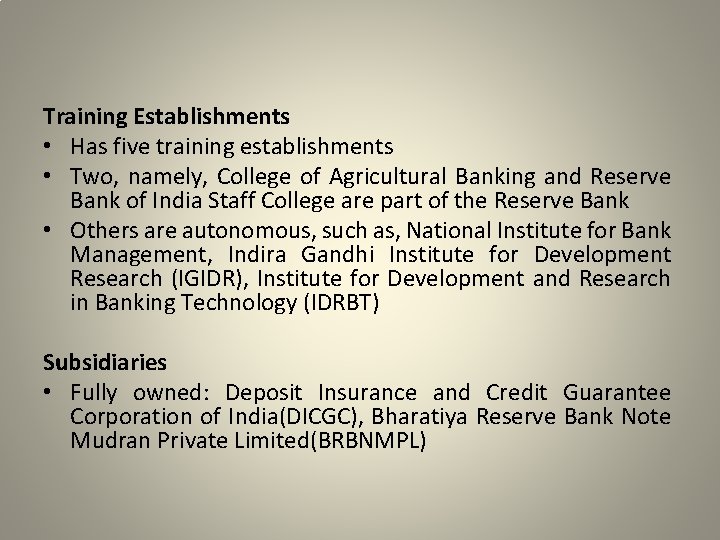 RESERVE BANK OF INDIA Establishment The Reserve Bank