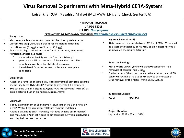 Virus Removal Experiments with MetaHybrid CERASystem Luisa Ikner