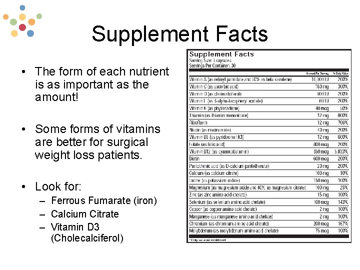 Reading Supplement Labels Supplement Facts Serving Size of
