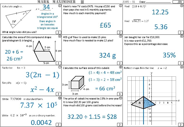 MARK MAXIMISER 2345 1 L Date 23 Kevins