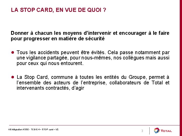 STOP CARD Formation Scurit des Nouveaux Embauchs Module