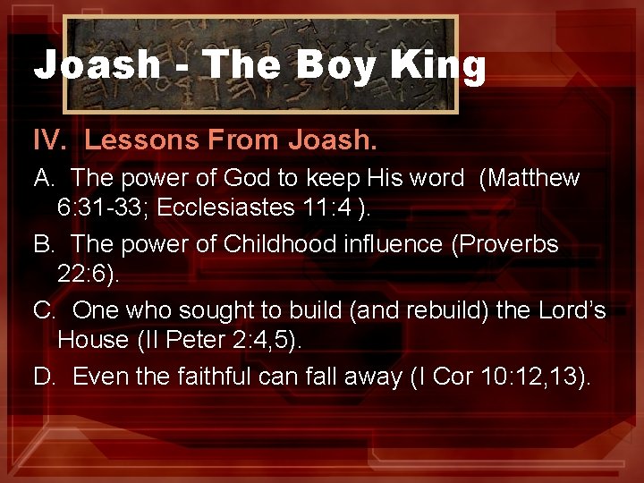 Joash The Boy King Introduction II Samuel 7