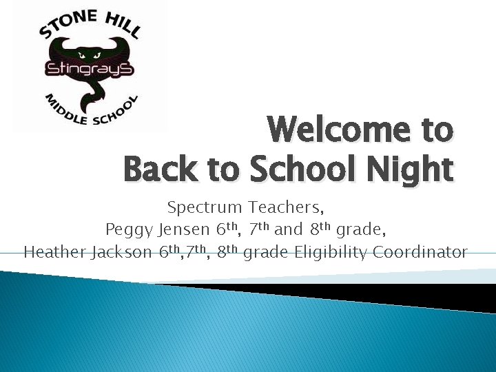 Welcome to Back to School Night Spectrum Teachers