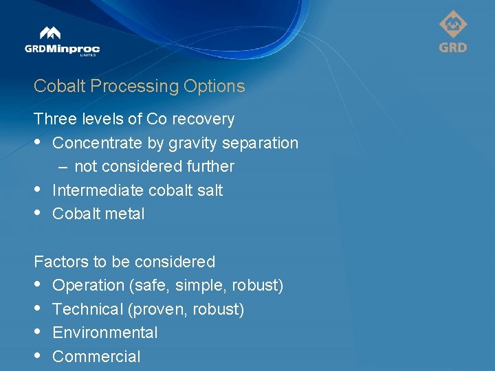 Processing Considerations for the Cobalt Recovery from Congolese