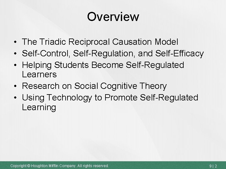 Chapter 9 Social Cognitive Theory Overview The Triadic