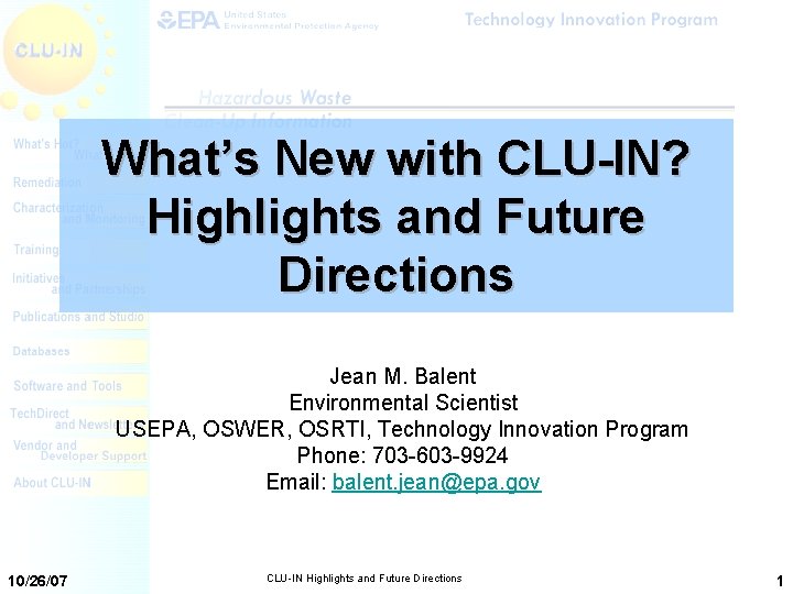 Whats New with CLUIN Highlights and Future Directions
