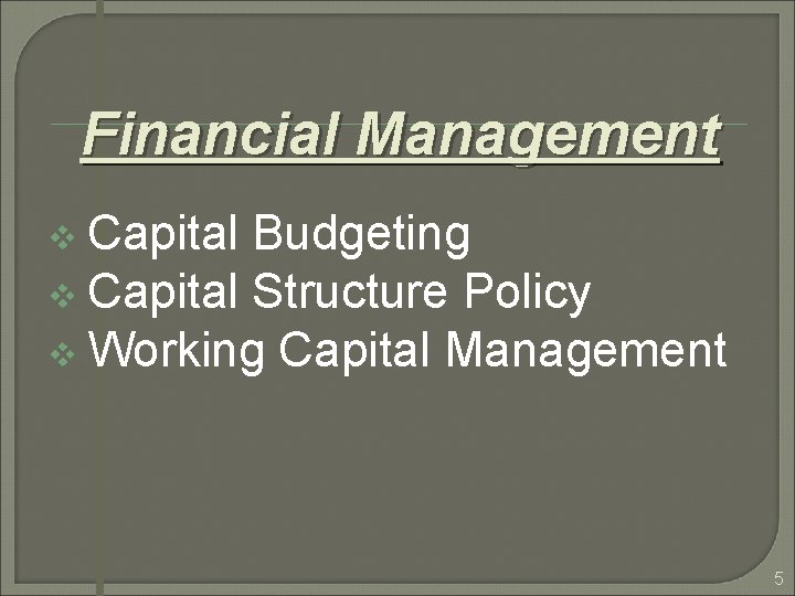 Finance and the Firm 1 Learning Objectives v