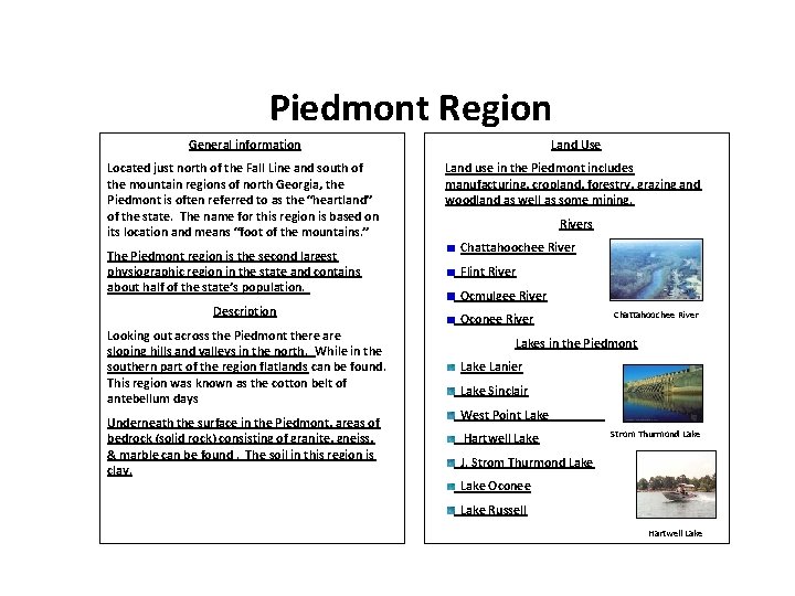 Piedmont Region General information Land Use Located just