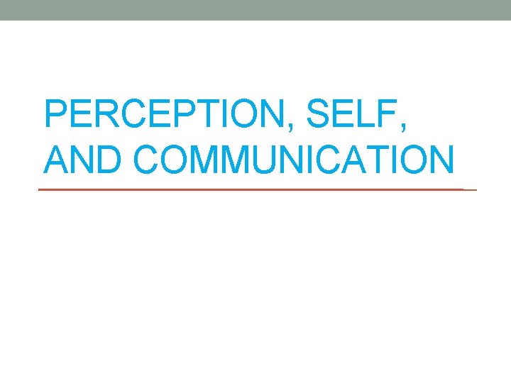 PERCEPTION SELF AND COMMUNICATION What is Perception a