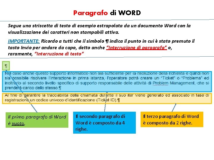 Paragrafo di WORD Segue una striscetta di testo
