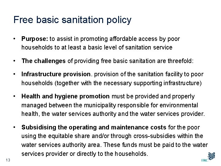Enabling Environment for Sanitation in South Africa Jean
