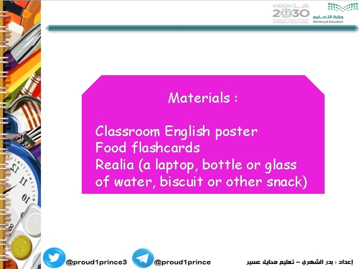 2 Materials Classroom English poster Food flashcards Realia