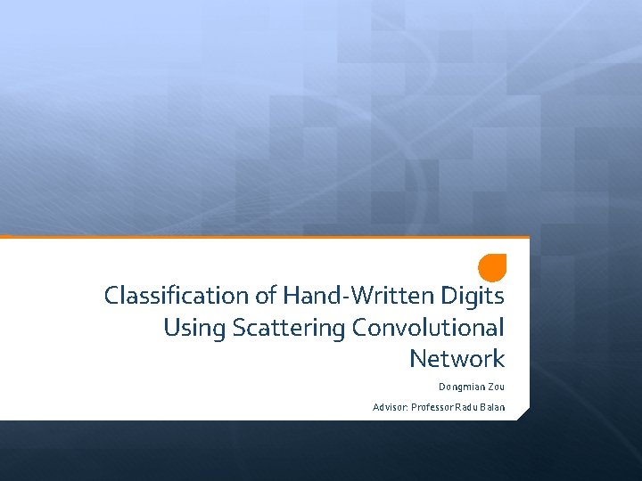 Classification of HandWritten Digits Using Scattering Convolutional Network
