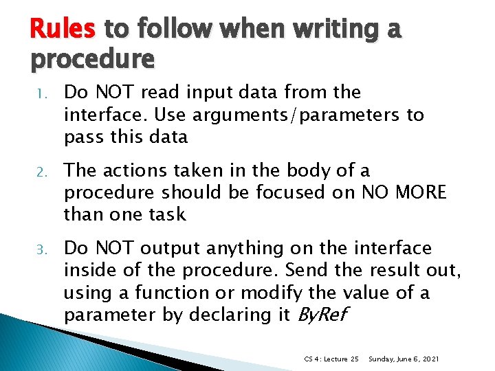 Lecture 25 Chapter 5 General Procedures Part 2