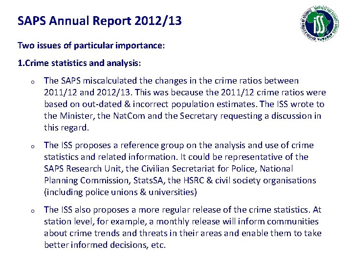 SAPS IPID ANNUAL REPORTS 201213 Briefing to Portfolio
