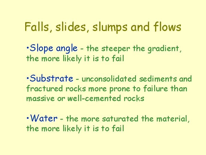 Landslides FALLS material falls through air AVALANCHES material