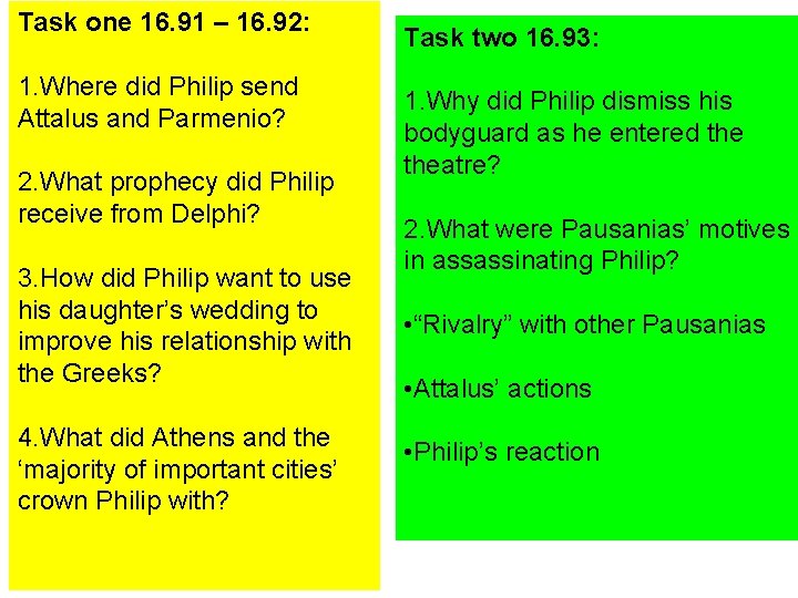 4 Assassination of Philip II Homework recap Why
