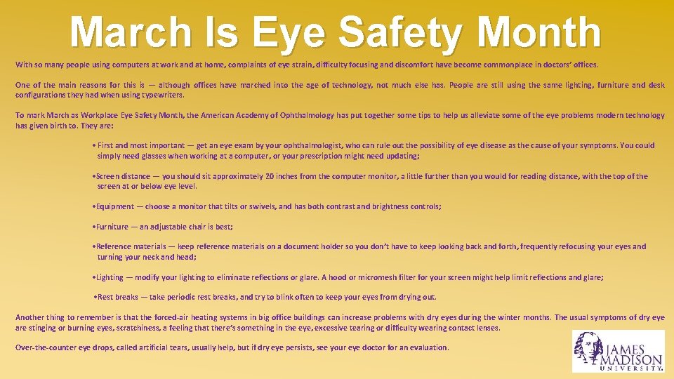 March Is Eye Safety Month With so many