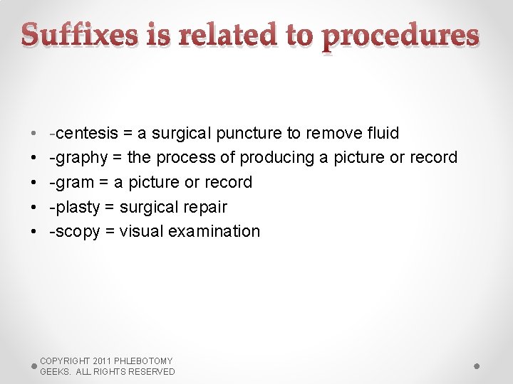 Medical Terminology Introduction Chapter 1 COPYRIGHT 2011 PHLEBOTOMY