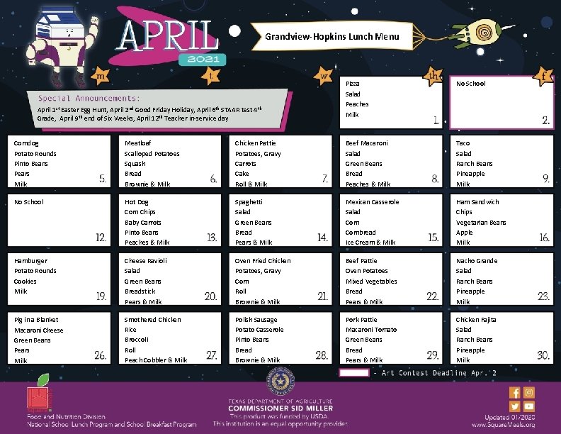 GrandviewHopkins Lunch Menu April 1 st Easter Egg