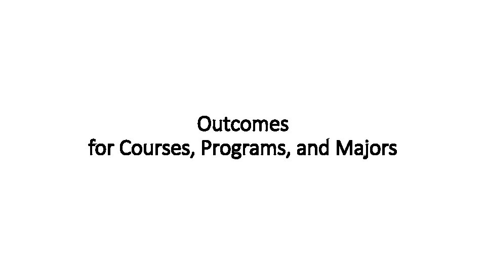 Outcomes for Courses Programs and Majors Good assessment