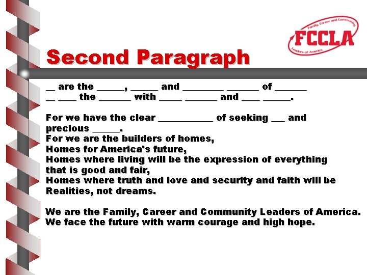 FCCLA CREED DAY Bellwork In your notebook answer