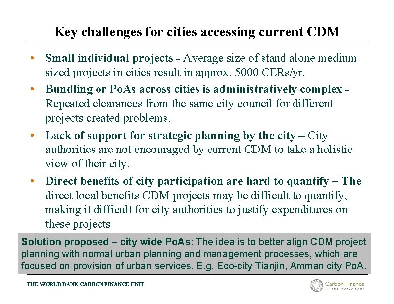 Programme of Activities for Cities and suitability of